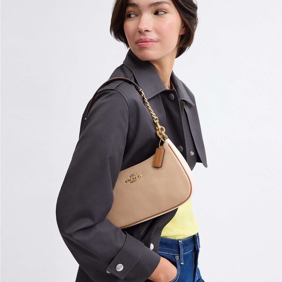 Coach | Bags | Coach Womens Sandy Beige Multi Colorblock Leather Teri ...
